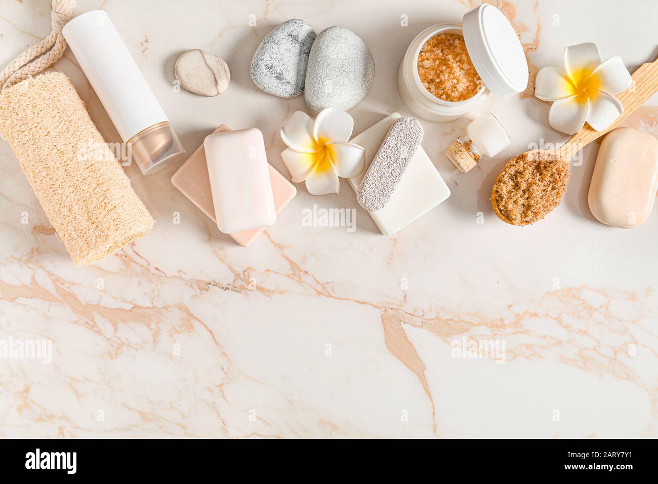Set of bath items on white background Stock Photo - Alamy