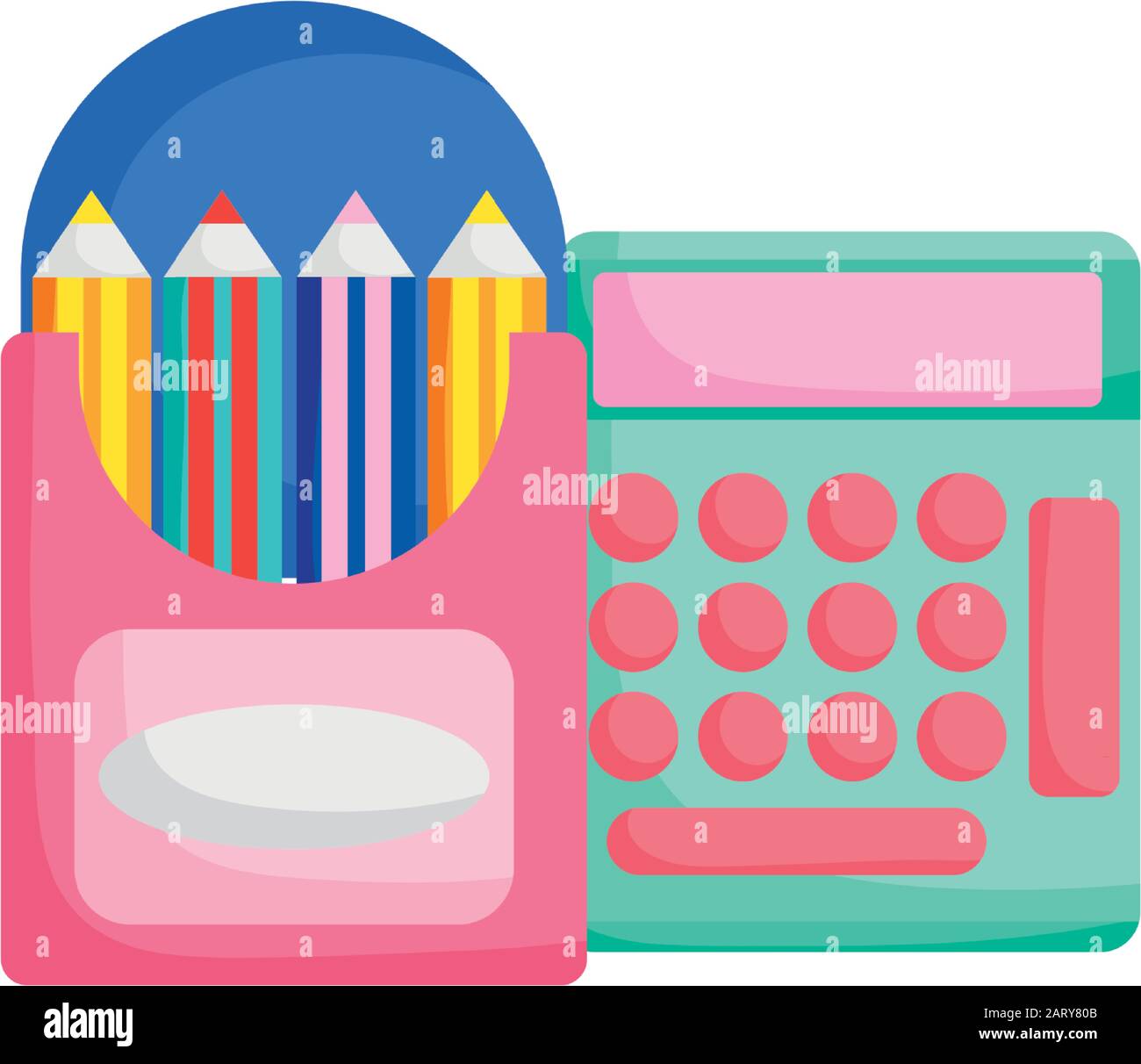 back to school education calculator and colored pencils in box vector ...