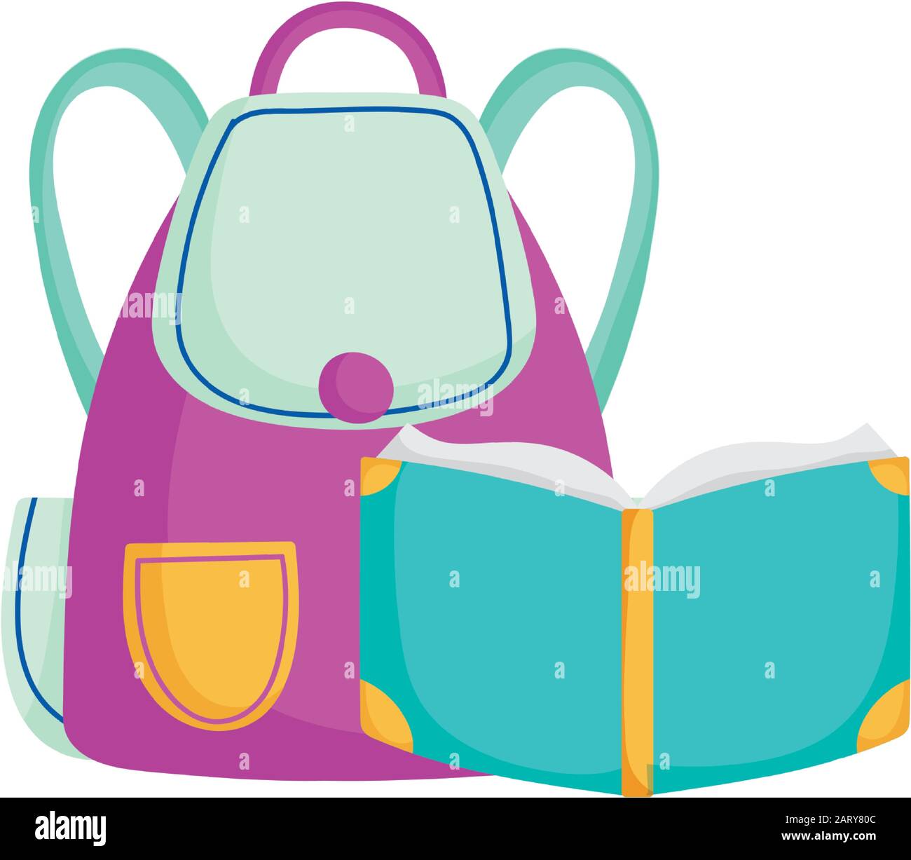 back to school education open book and backpack supply vector ...