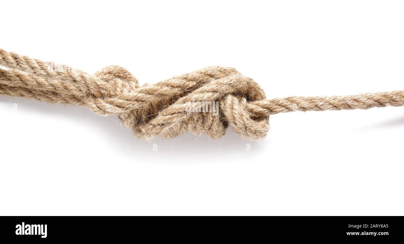 Rope with knot on white background Stock Photo - Alamy