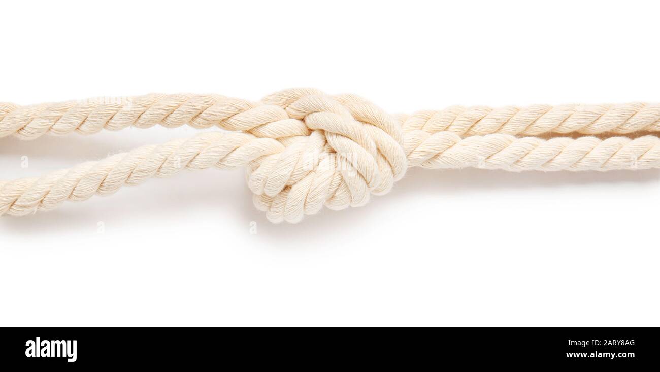 Rope with knot on white background Stock Photo - Alamy