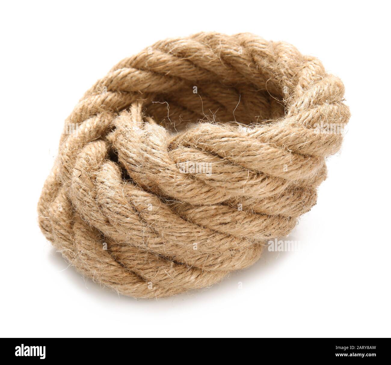 Rolled rope on white background Stock Photo - Alamy