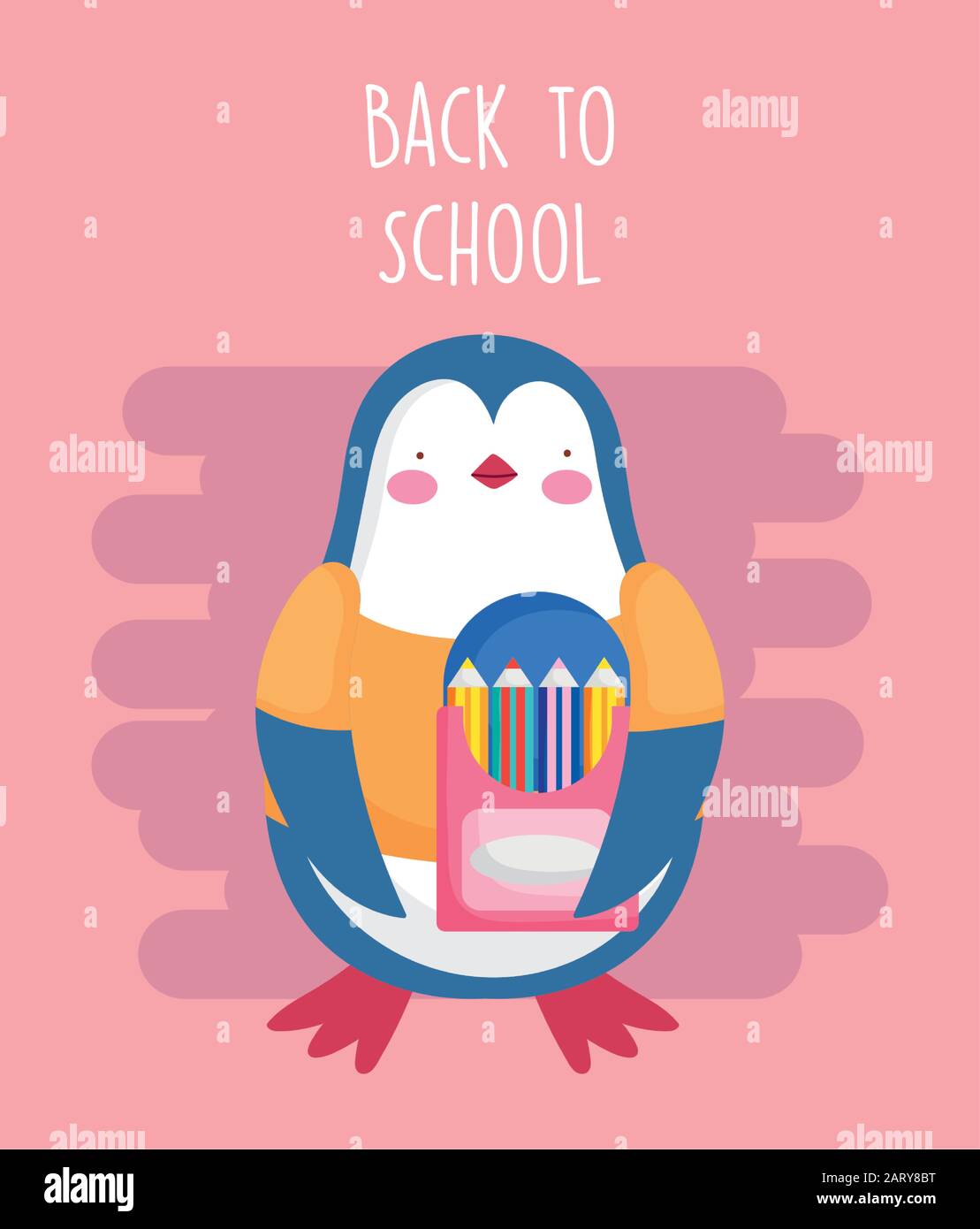 back to school education cute penguin with pencils color in box vector ...