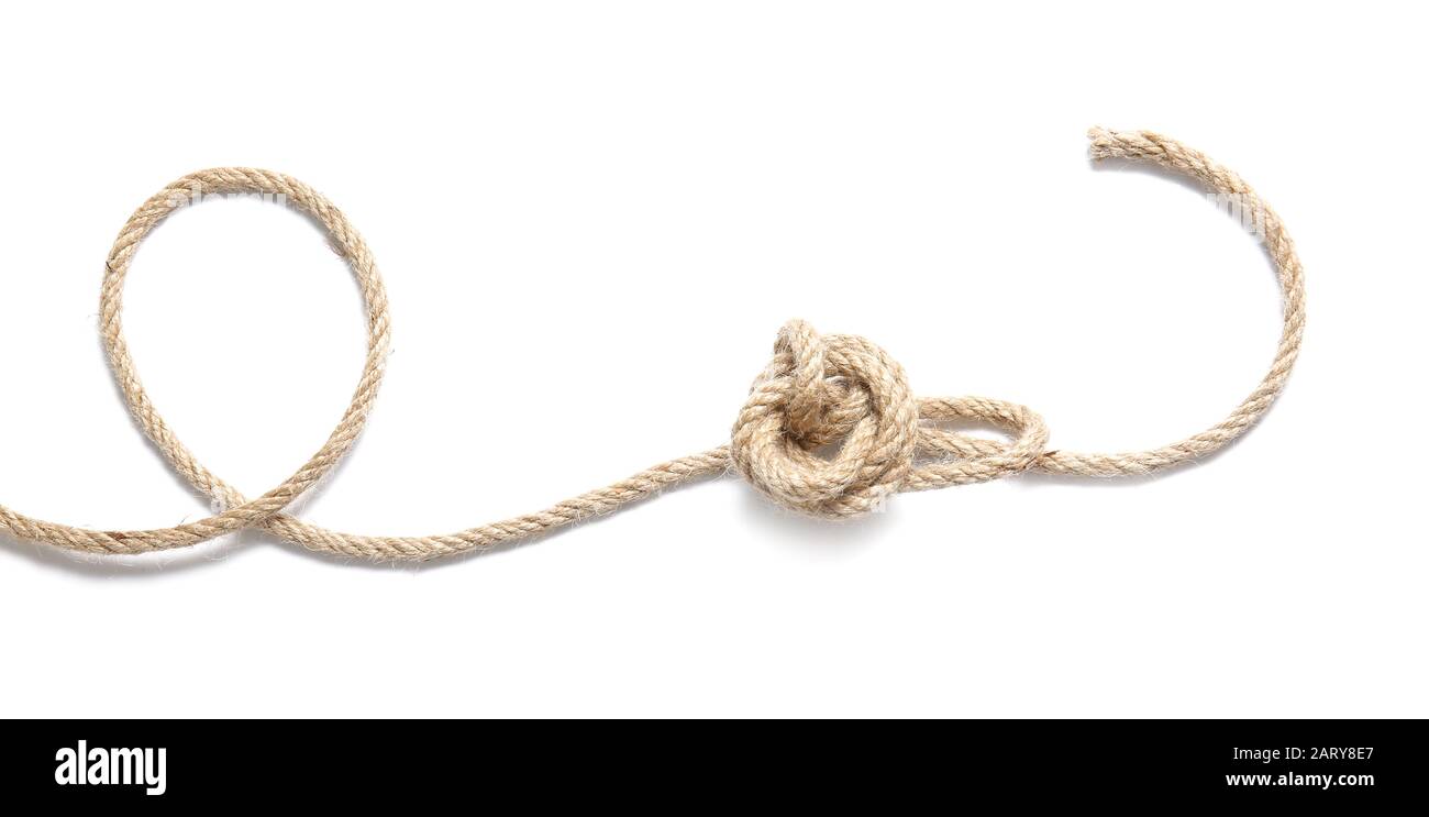 Rope with knot on white background Stock Photo - Alamy