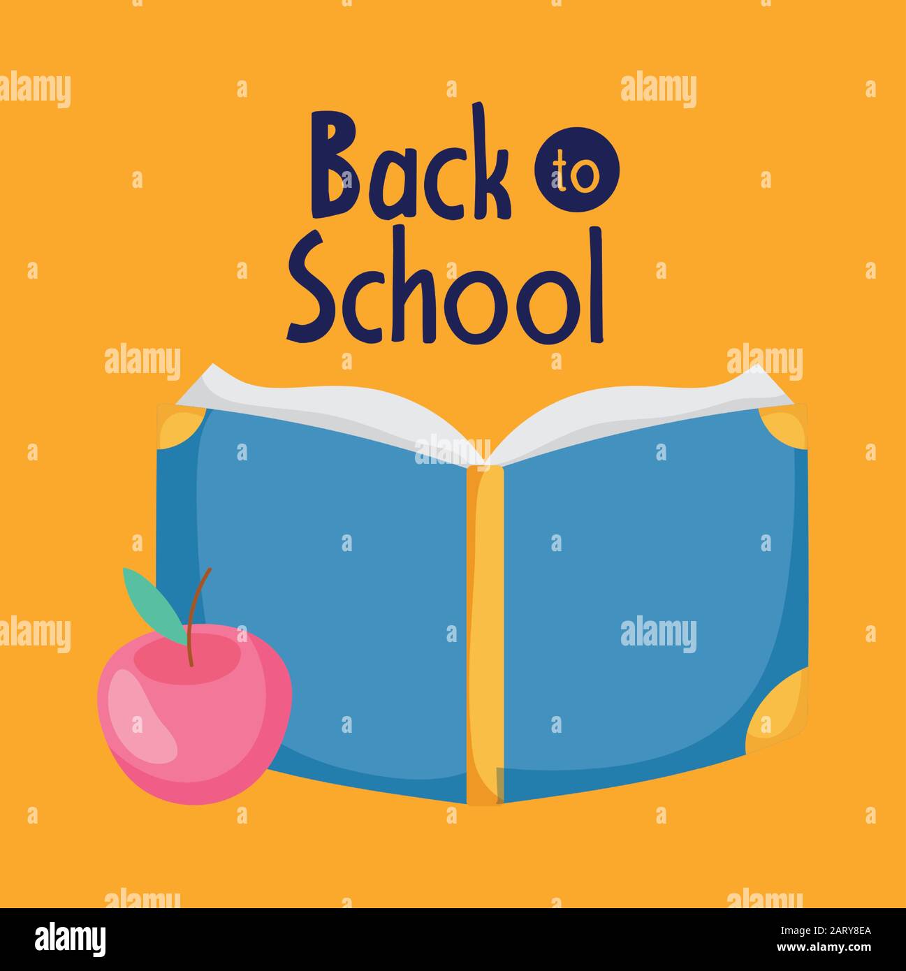 back to school education open book literature and apple vector ...