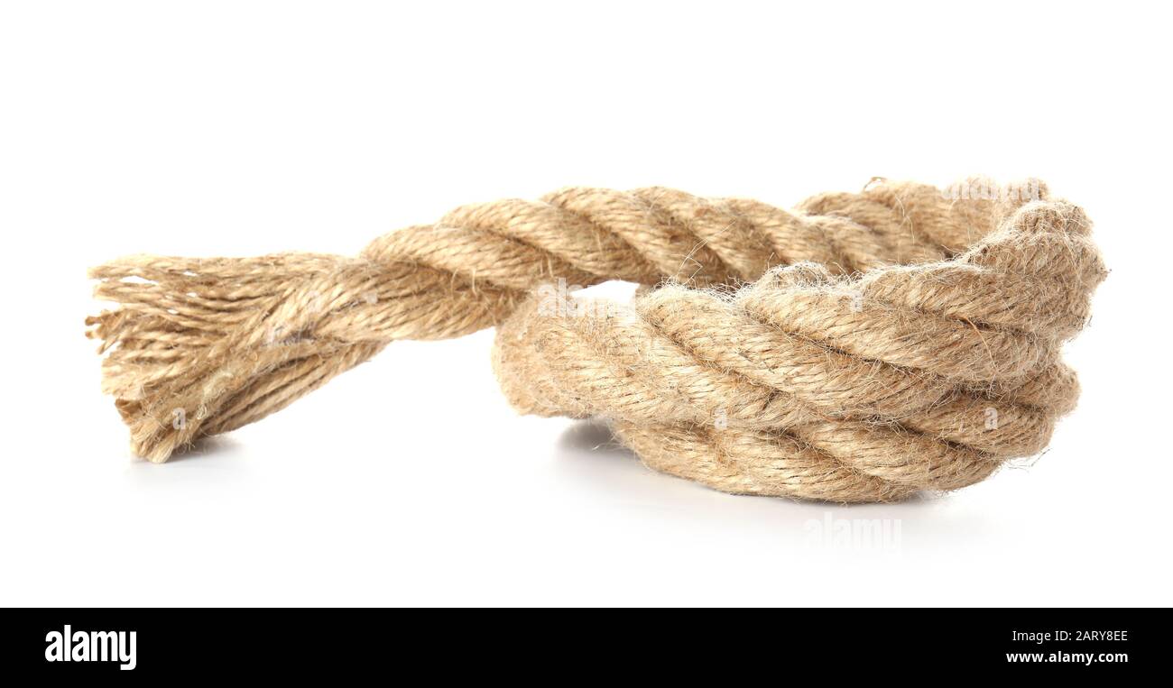 Rolled rope on white background Stock Photo - Alamy