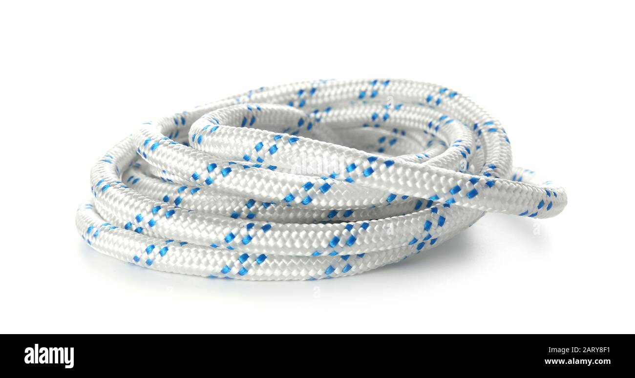 Rolled rope on white background Stock Photo - Alamy