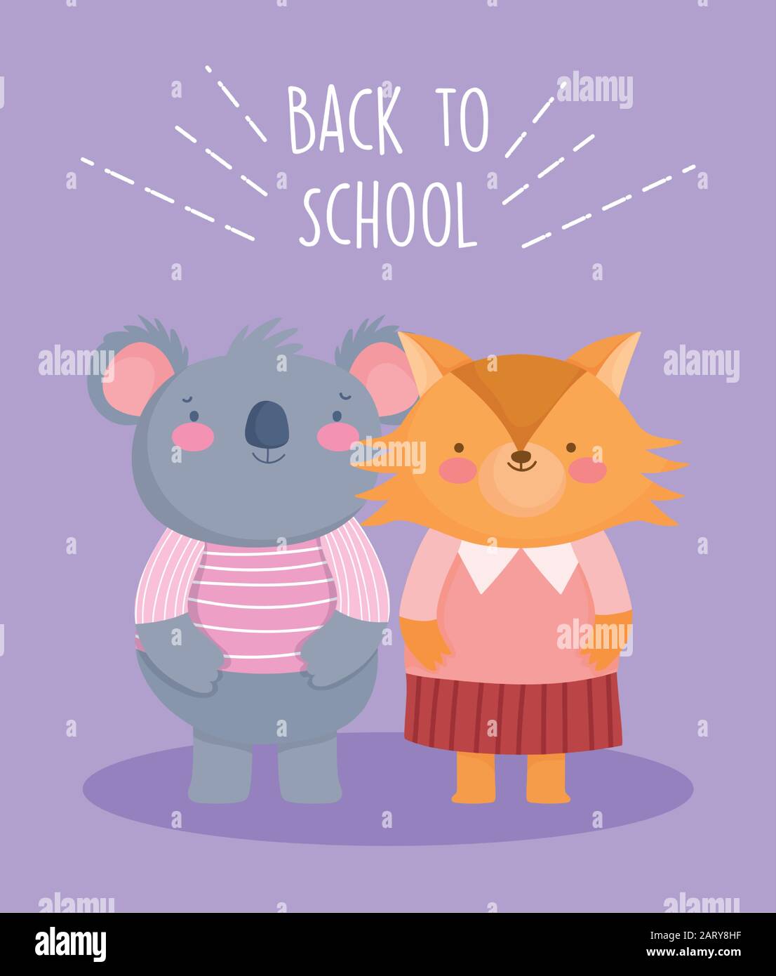 back to school education cute koala and fox with clothes cartoon vector ...