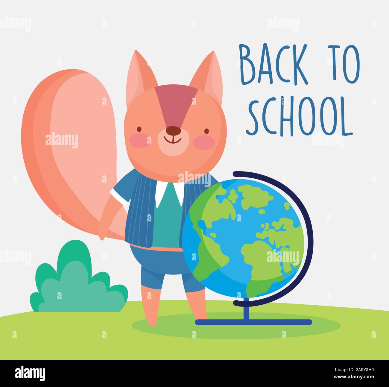back to school education cute squirrel with globe map vector ...