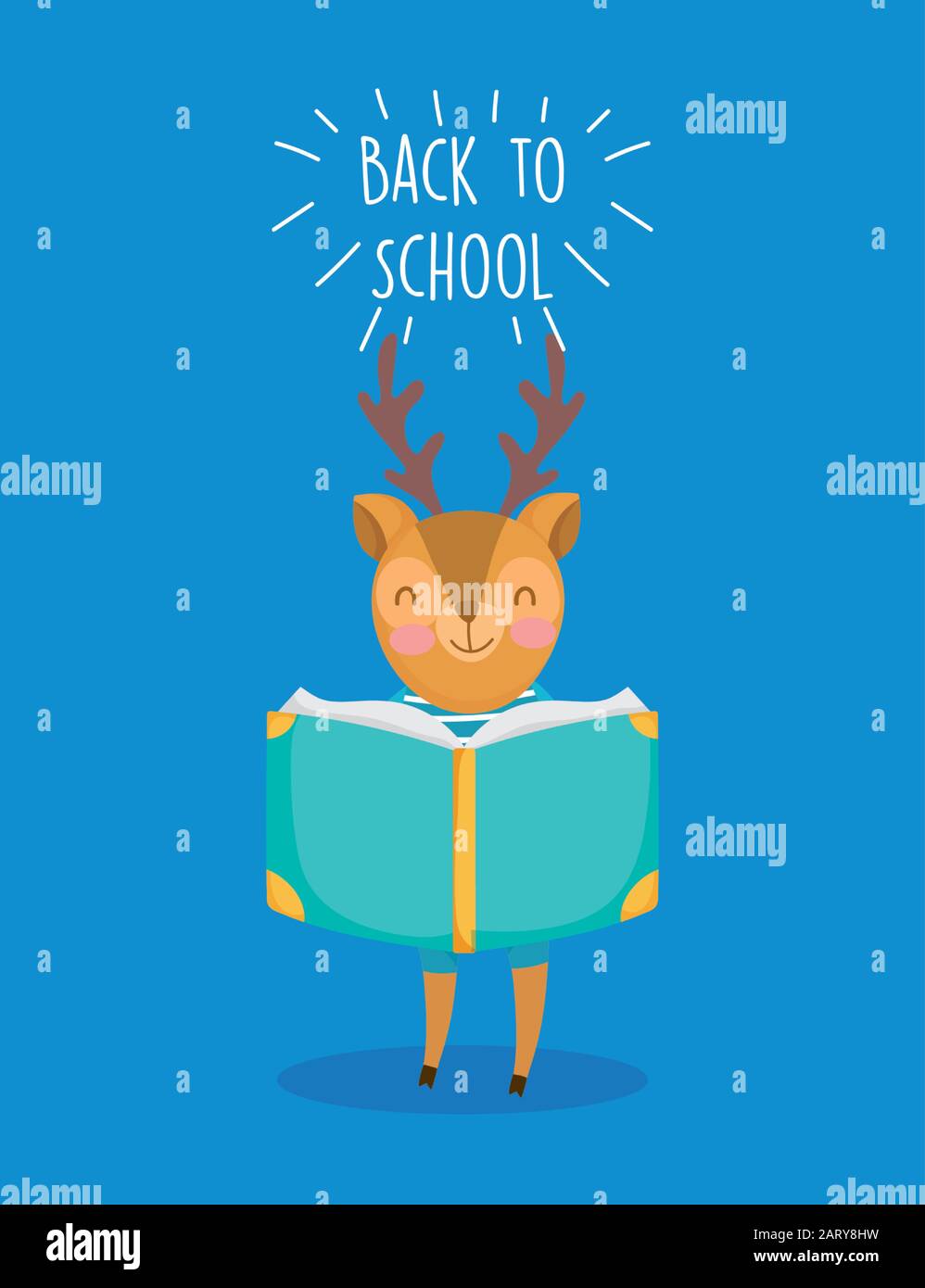 back to school education cute deer reading a book learning vector ...