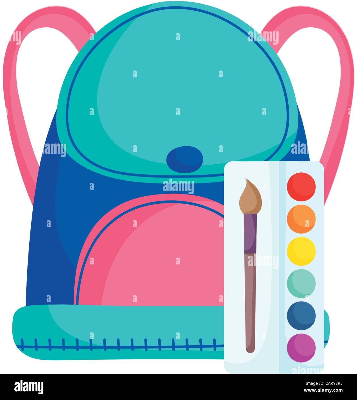 back to school education backpack and palette color brush art vector ...