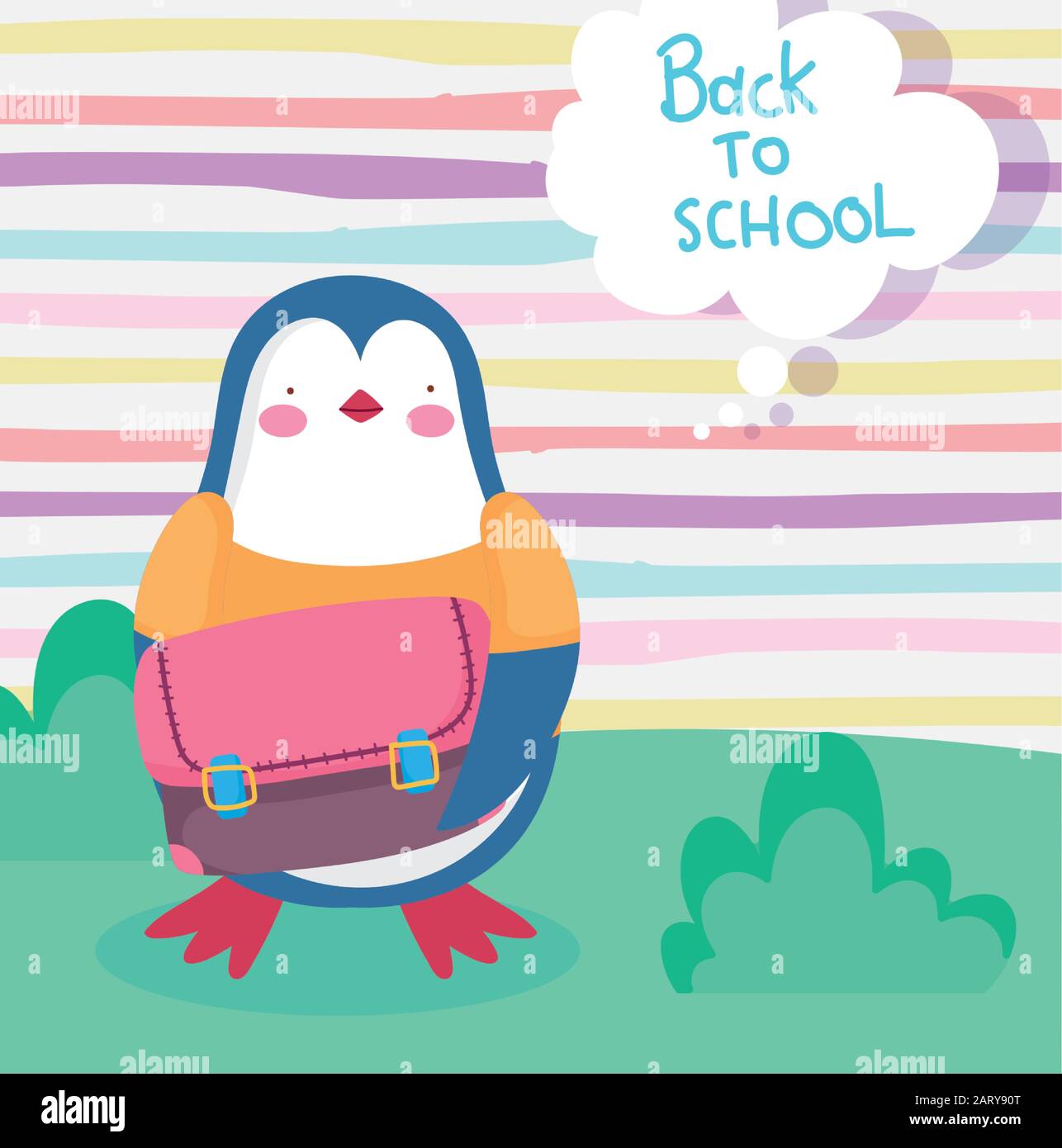 back to school education penguin and schoolbag vector illustration ...