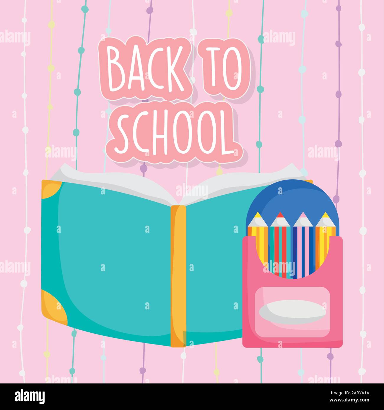 back to school education open book and pencils color in box vector ...