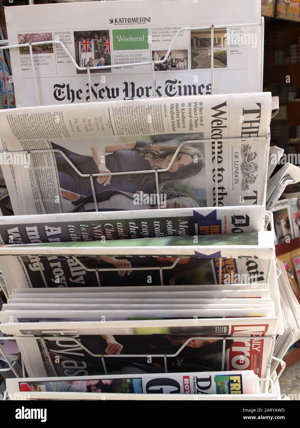 International newspapers on stand in Corfu Town, Kerkyra, Greece Stock ...