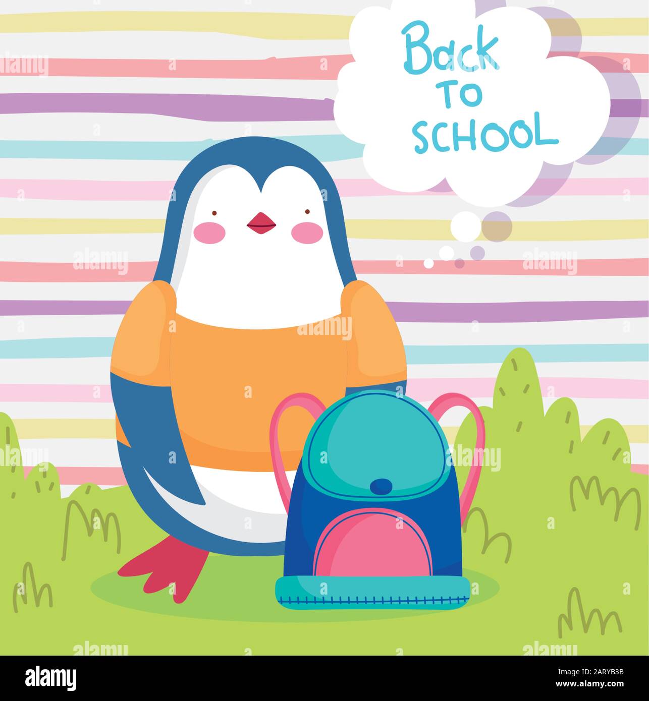 back to school education cute penguin backpack stripes background ...
