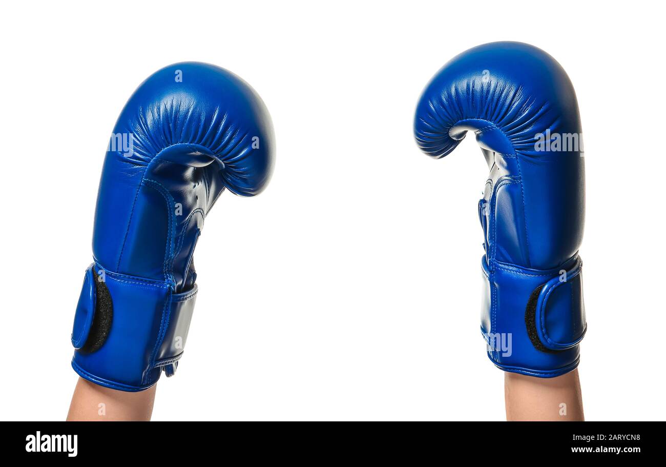 Hands in boxing gloves on white background Stock Photo - Alamy