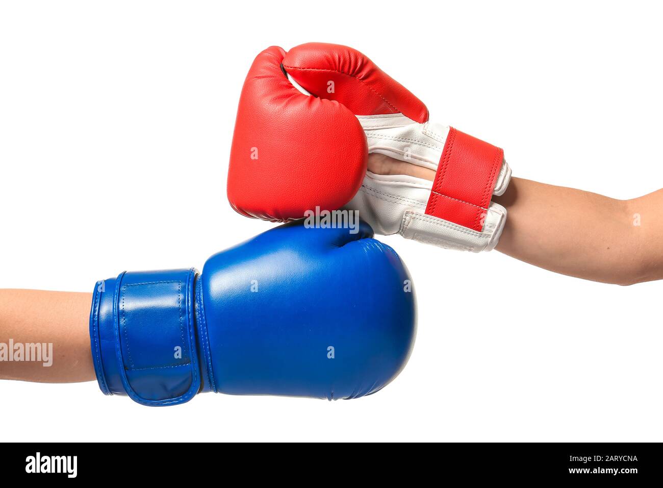 Hands in boxing gloves on white background Stock Photo - Alamy