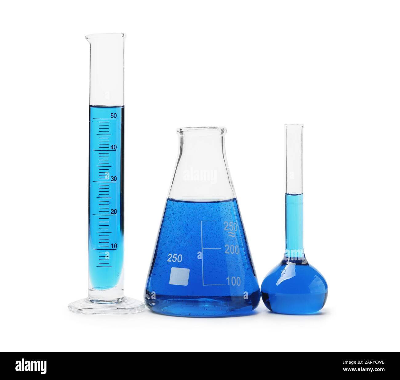 Chemical glassware with samples on white background Stock Photo - Alamy
