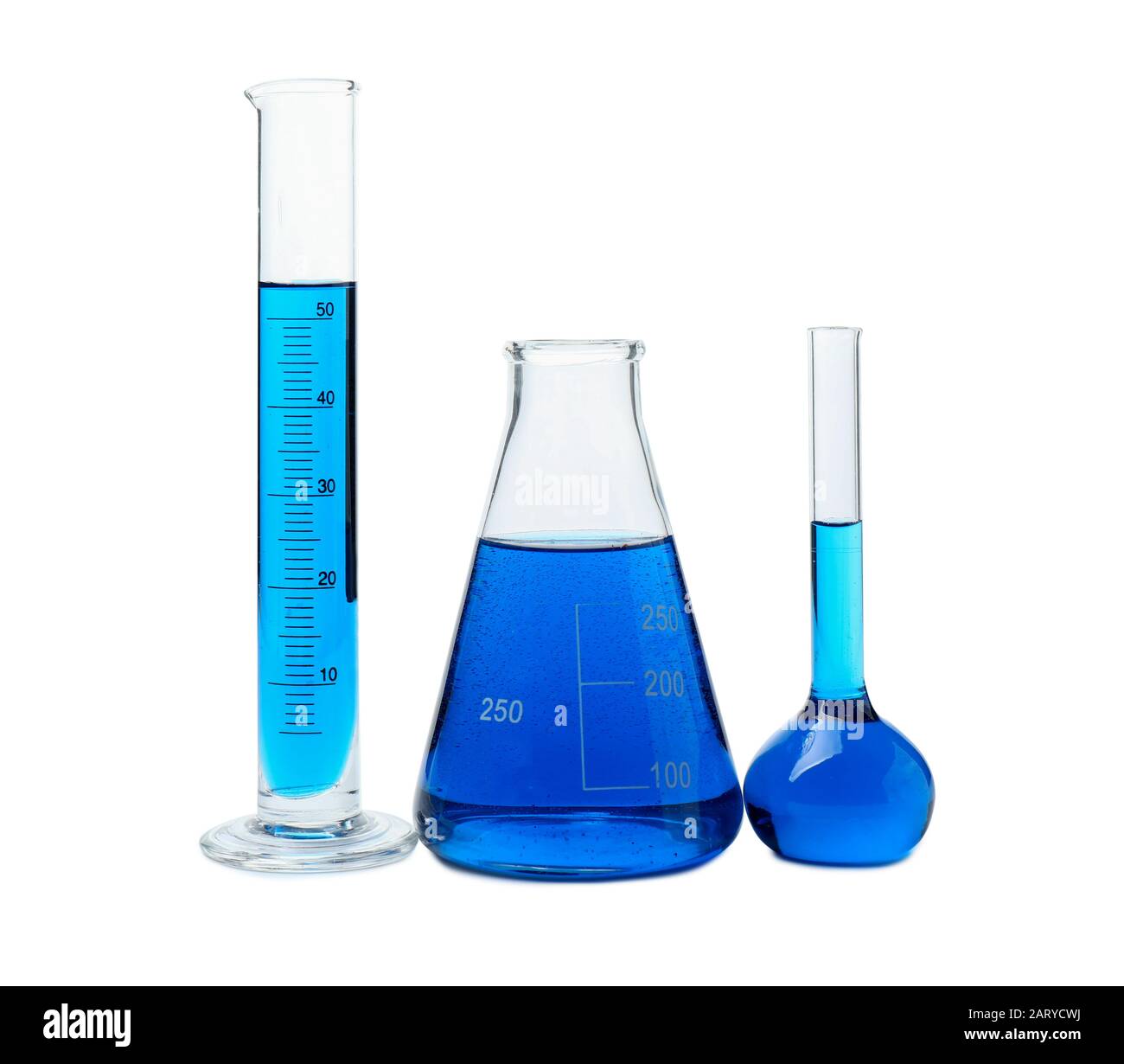 Chemical glassware with samples on white background Stock Photo - Alamy