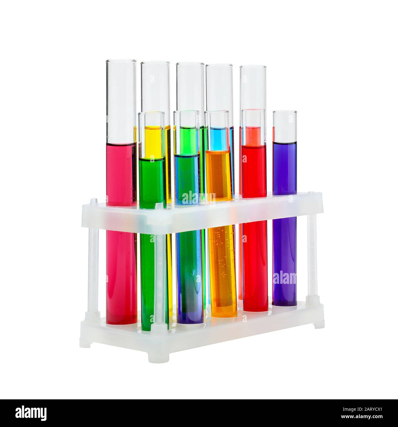 Test tubes with colorful samples on white background Stock Photo - Alamy