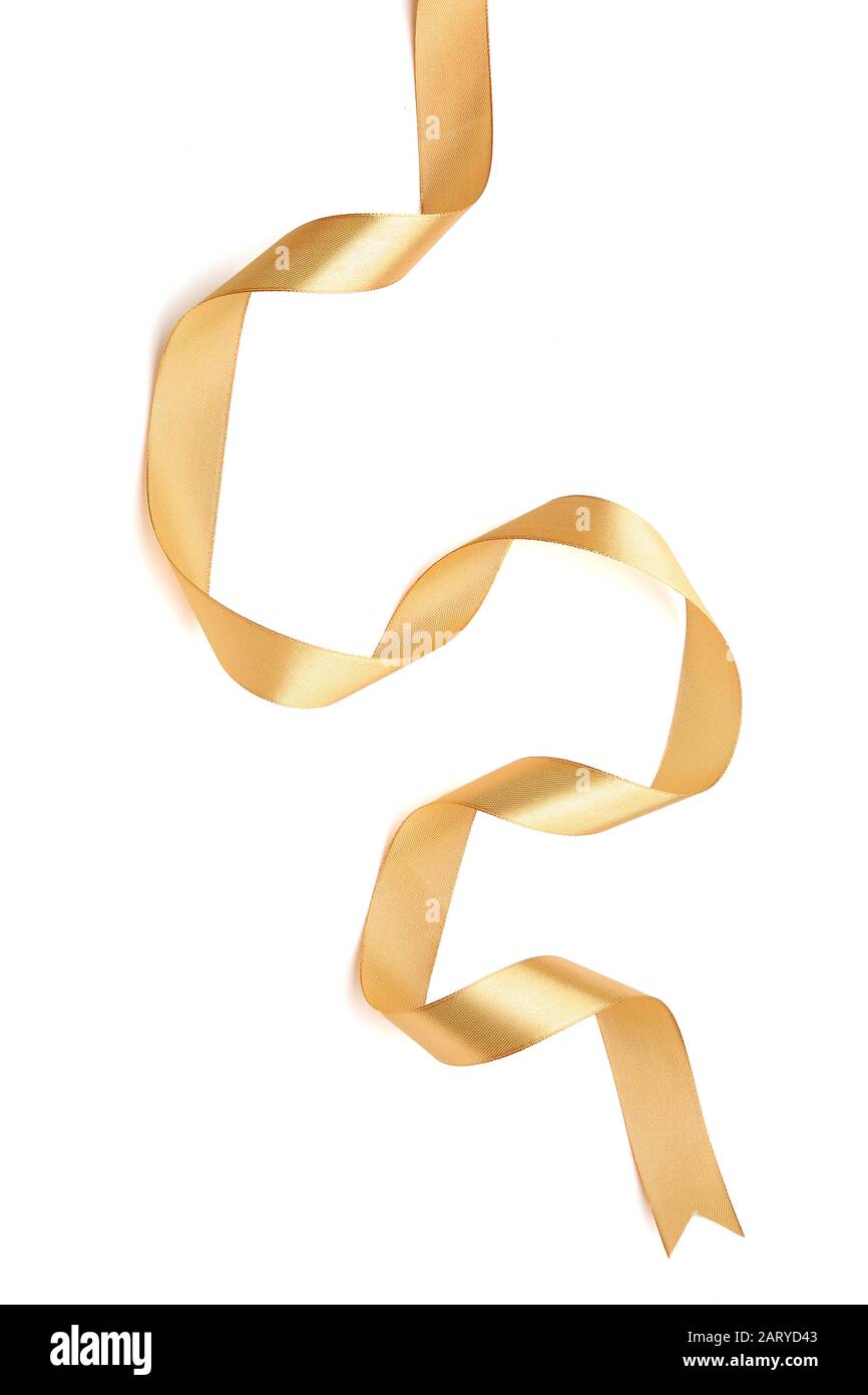 Beautiful golden ribbon on white background Stock Photo - Alamy