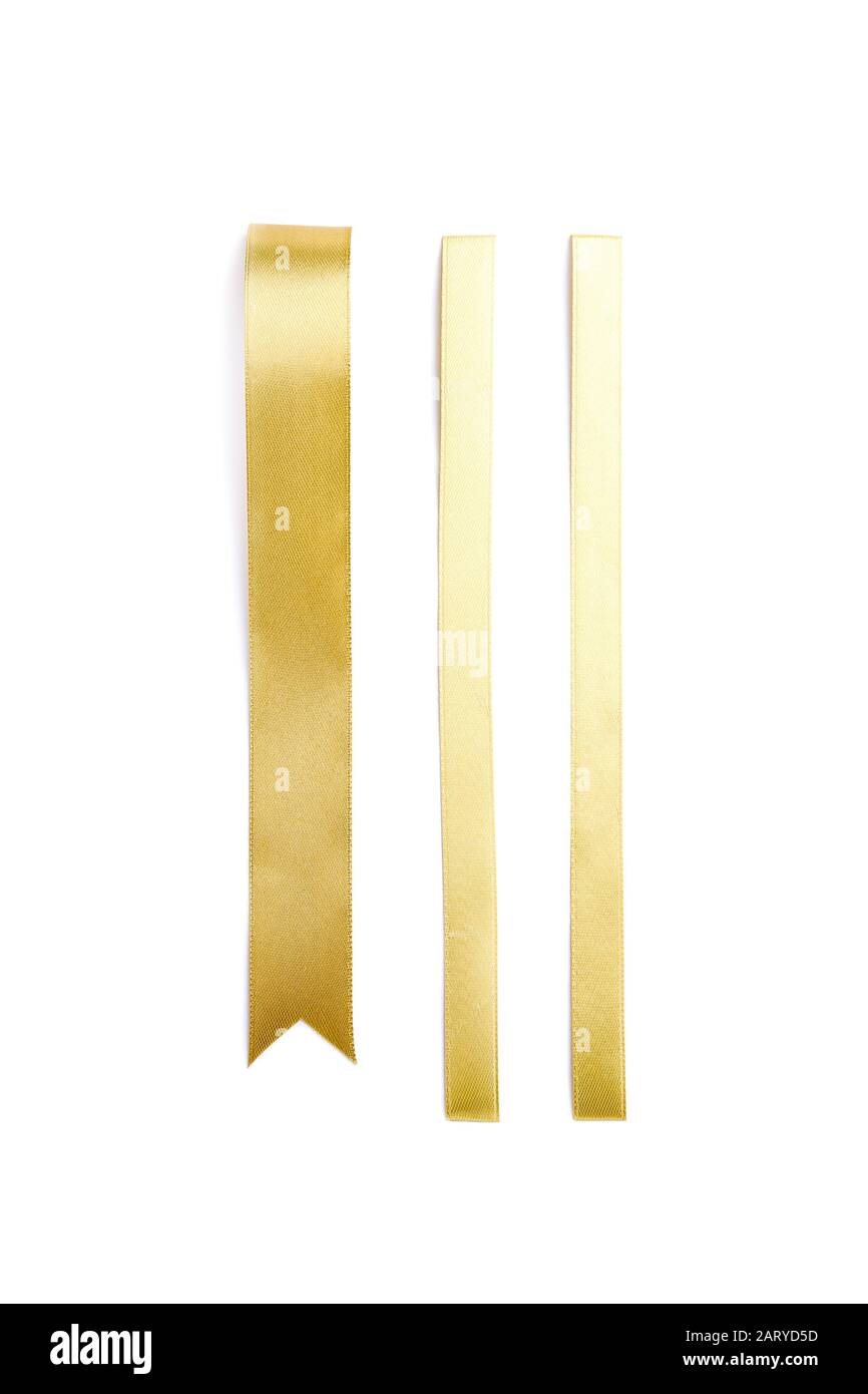 Blank sheet of paper with golden ribbon on white background Stock Photo ...