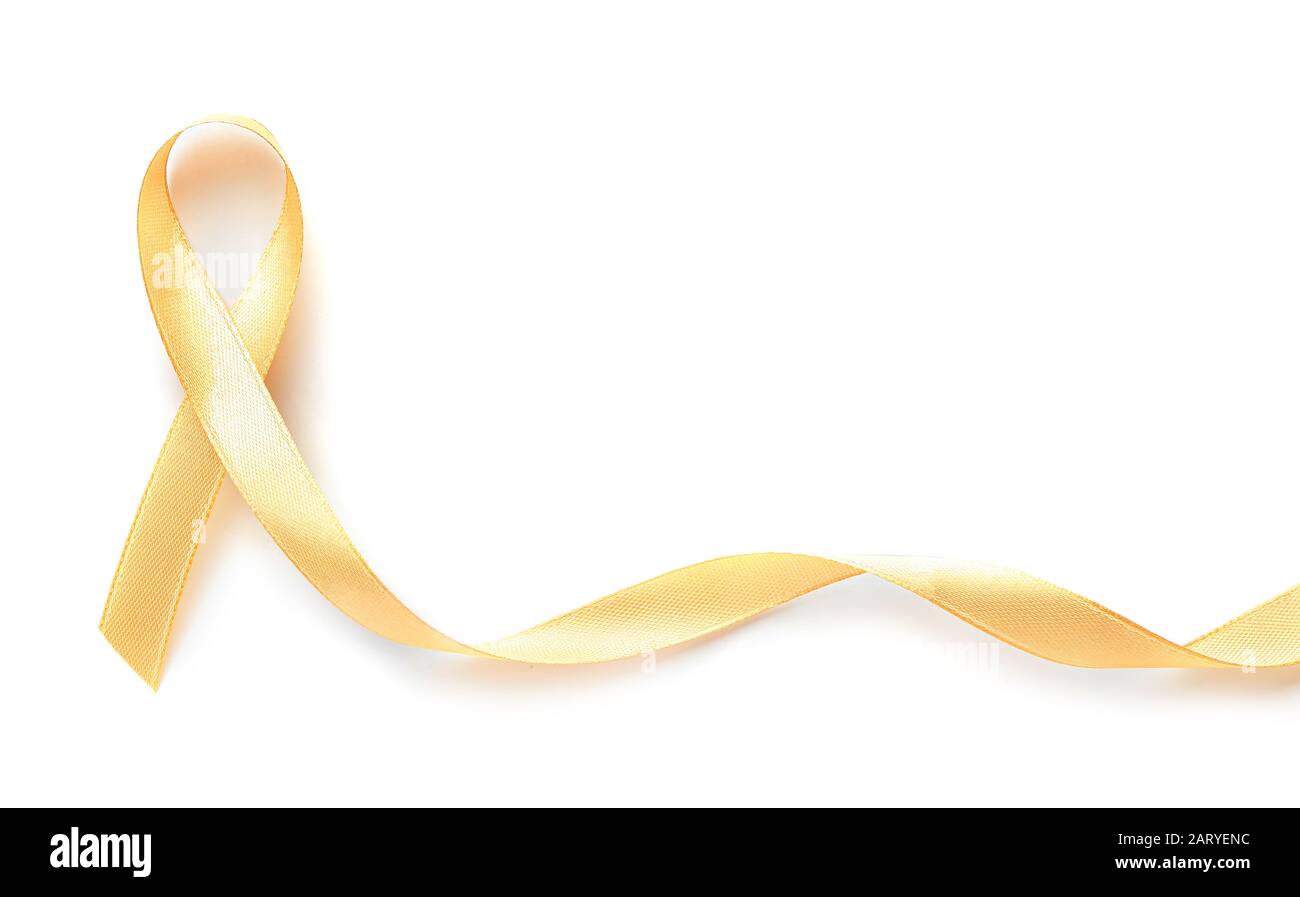 Golden ribbon on white background. Cancer awareness concept Stock Photo ...