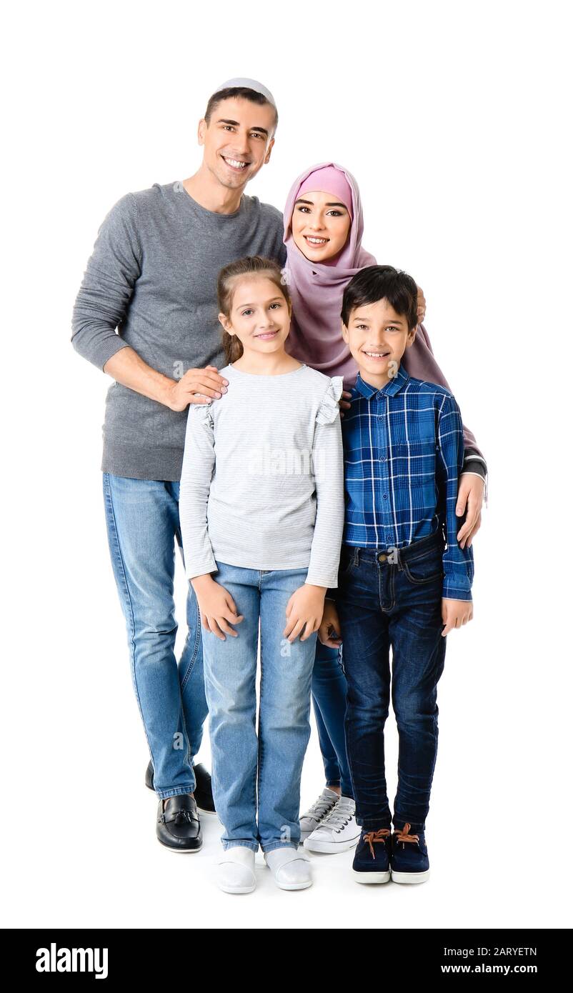Portrait of Muslim family on white background Stock Photo - Alamy