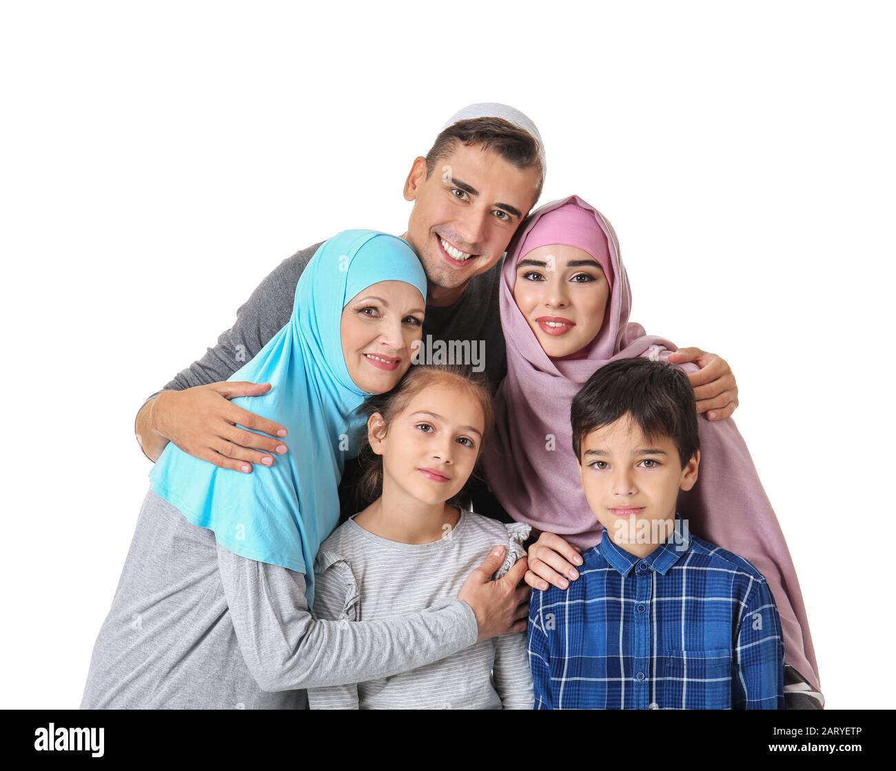 Portrait of Muslim family on white background Stock Photo - Alamy