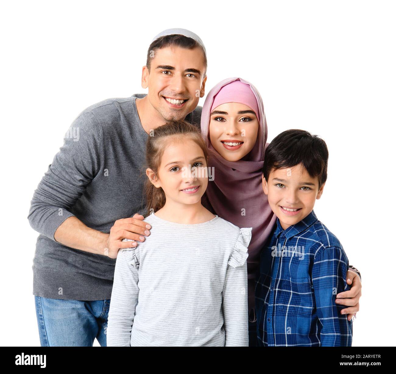 Portrait of Muslim family on white background Stock Photo - Alamy
