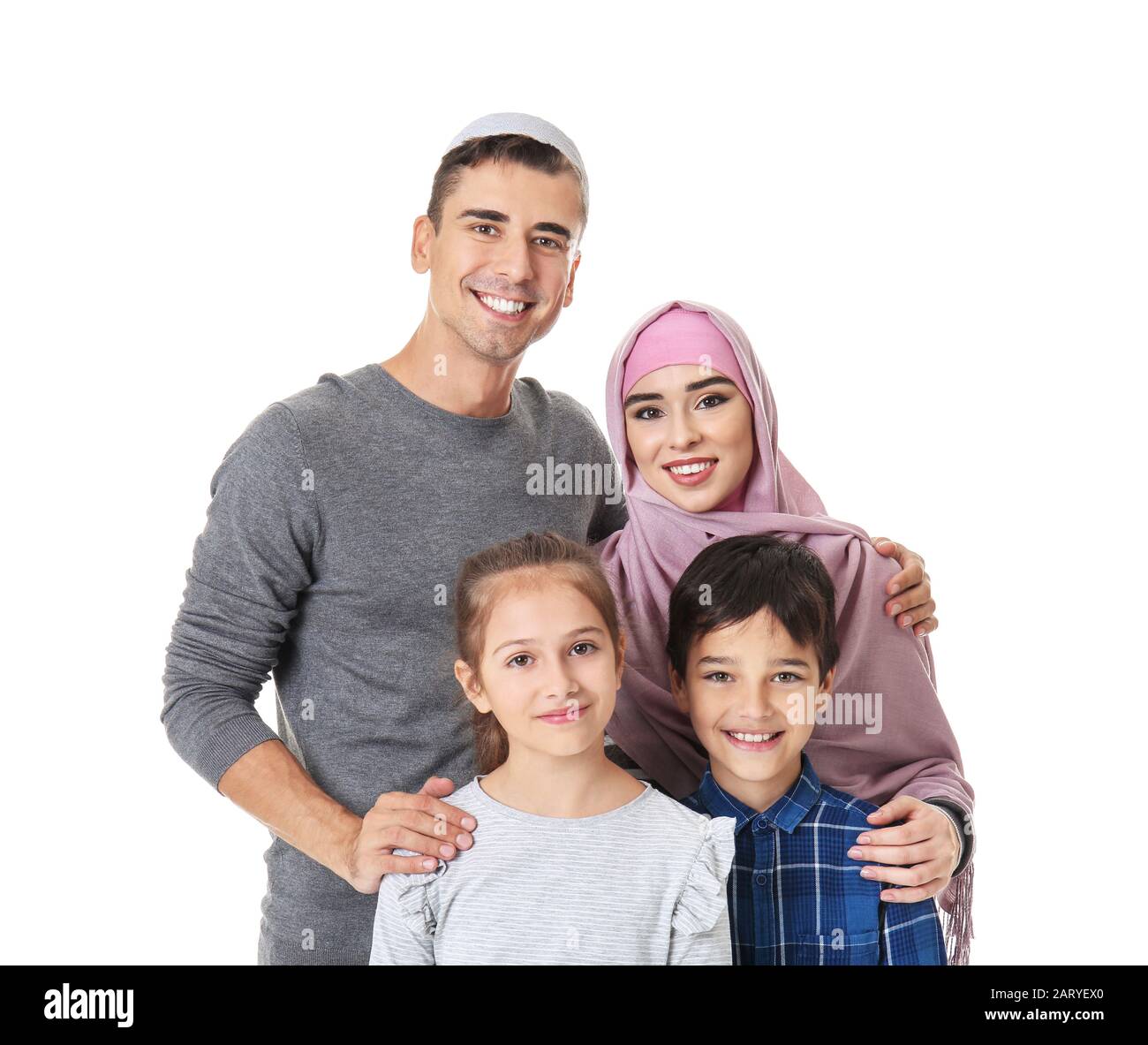 Portrait of Muslim family on white background Stock Photo - Alamy