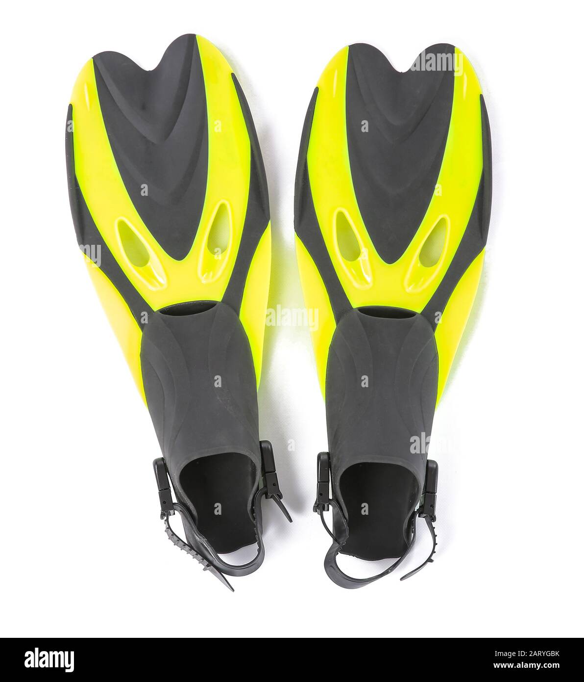 Snorkeling flippers on white background Stock Photo - Alamy
