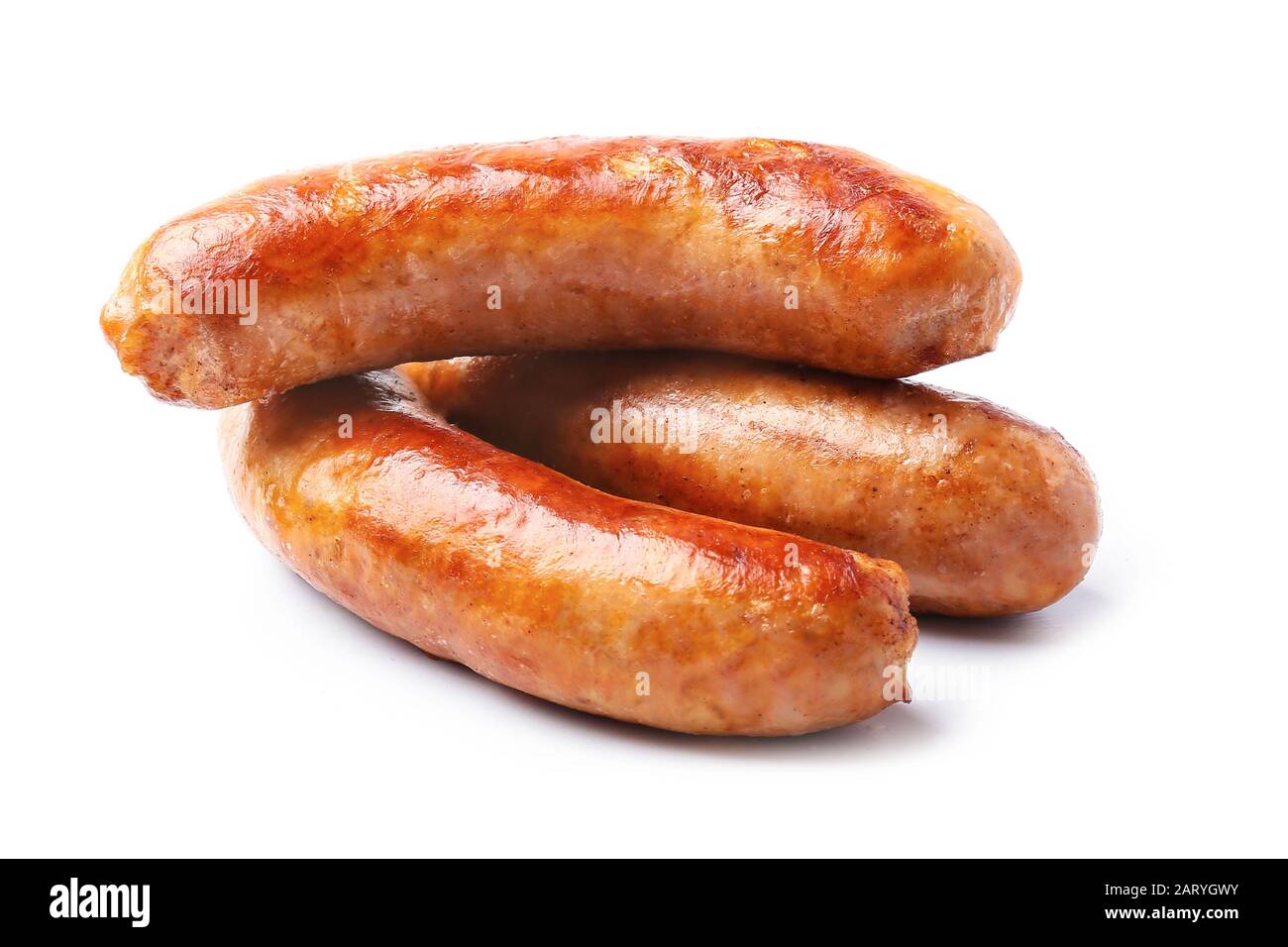 Tasty grilled sausages on white background Stock Photo - Alamy