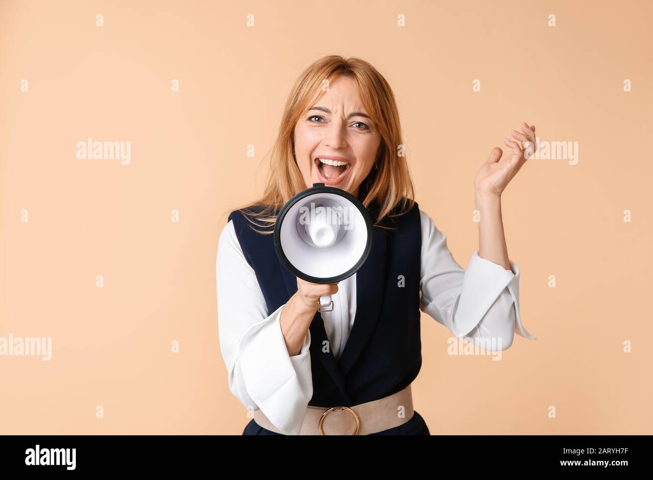 Mature woman megaphone on hi-res stock photography and images - Alamy