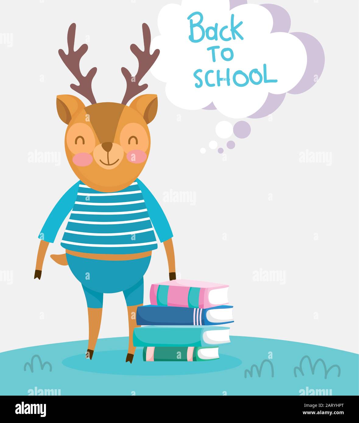 back to school deer with clothes and stack of books vector illustration ...