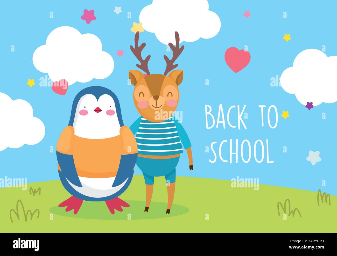 back to school education cute deer and penguin with clothes lovely ...