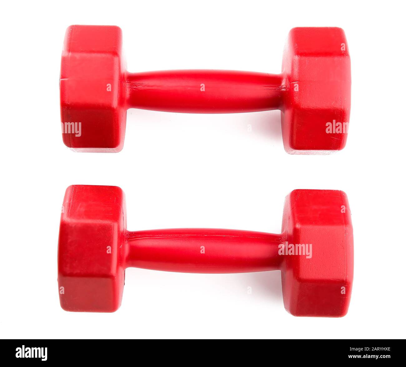 Color dumbbells on white background Stock Photo - Alamy