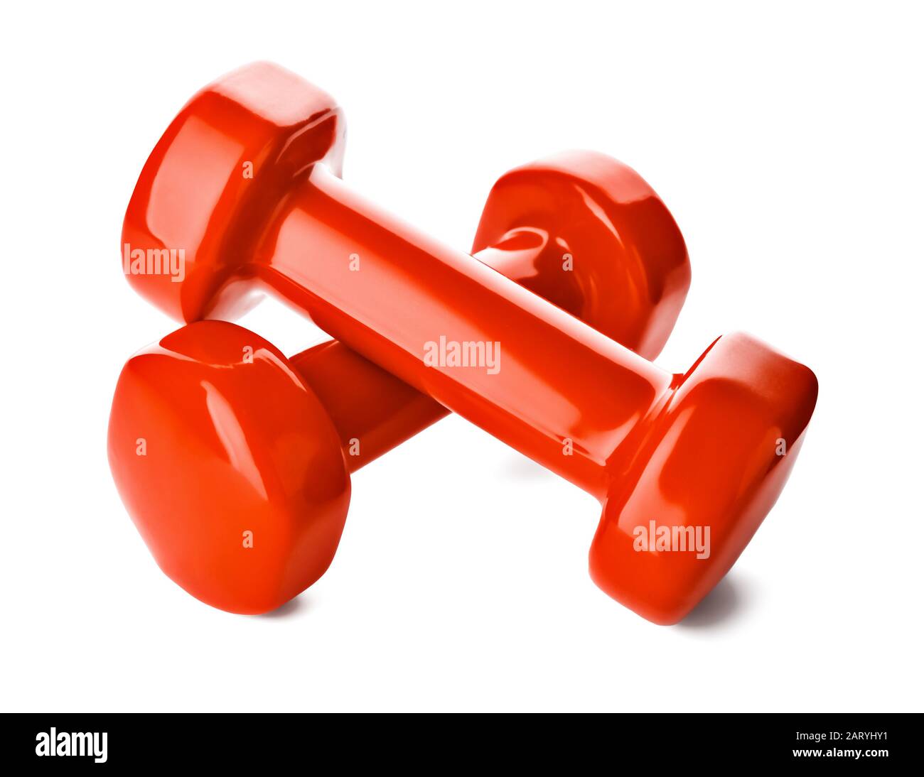 Color dumbbells on white background Stock Photo - Alamy