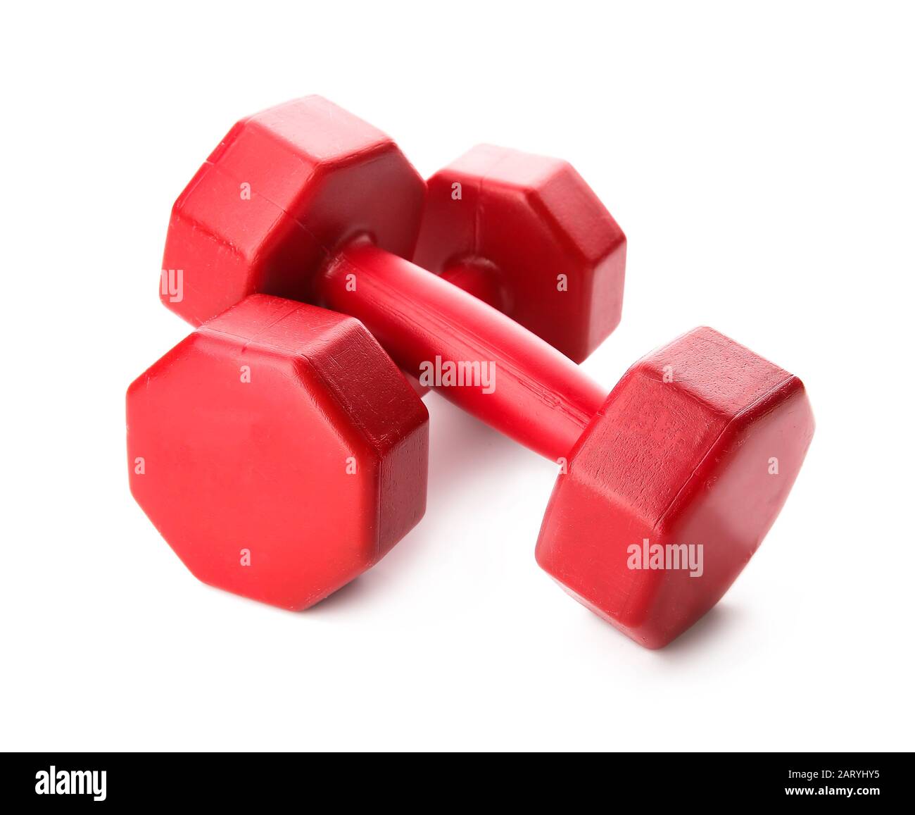 Color dumbbells on white background Stock Photo - Alamy