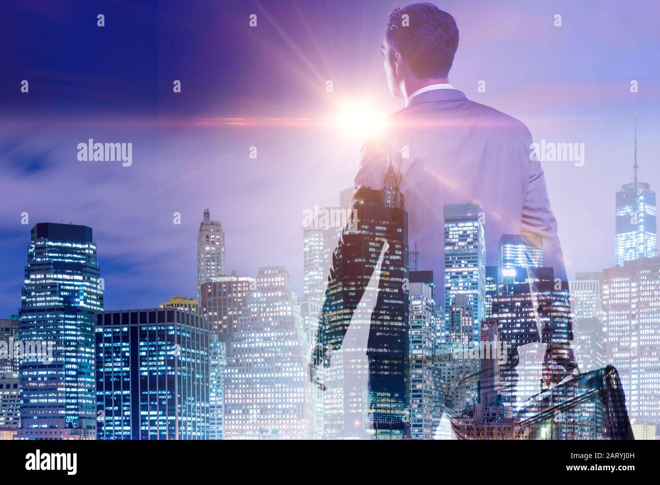 The successful businessman against cityscape in business concept Stock ...