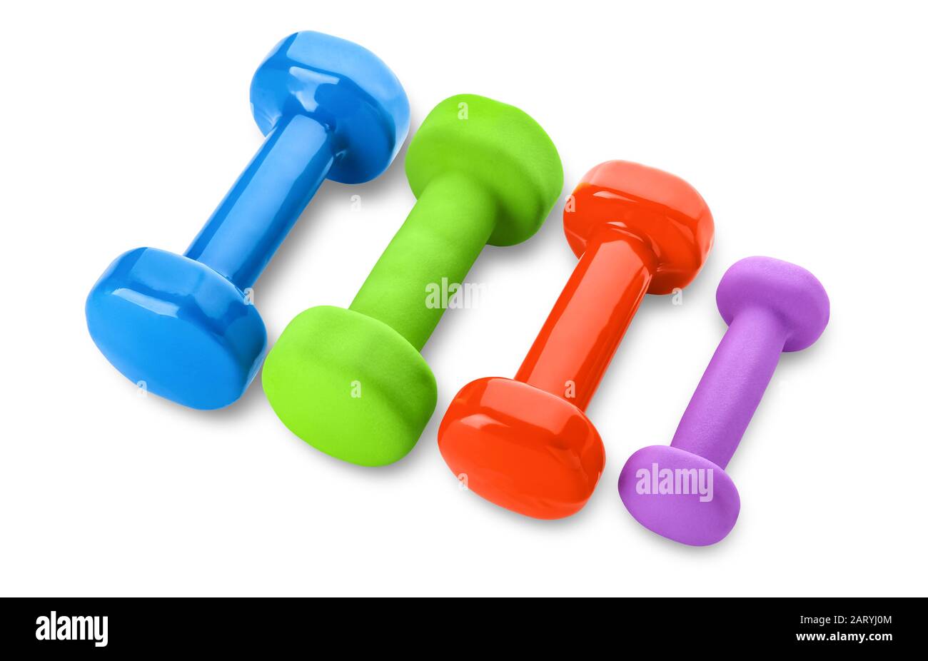 Different dumbbells on white background Stock Photo - Alamy