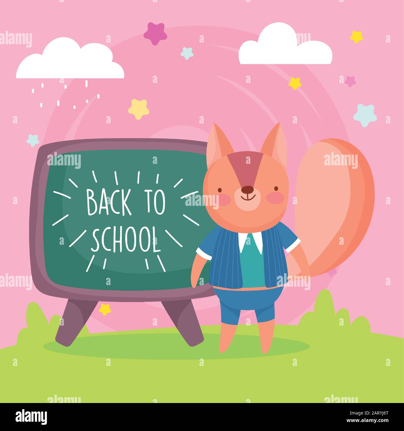 back to school education squirrel with uniform and chalkboard vector ...