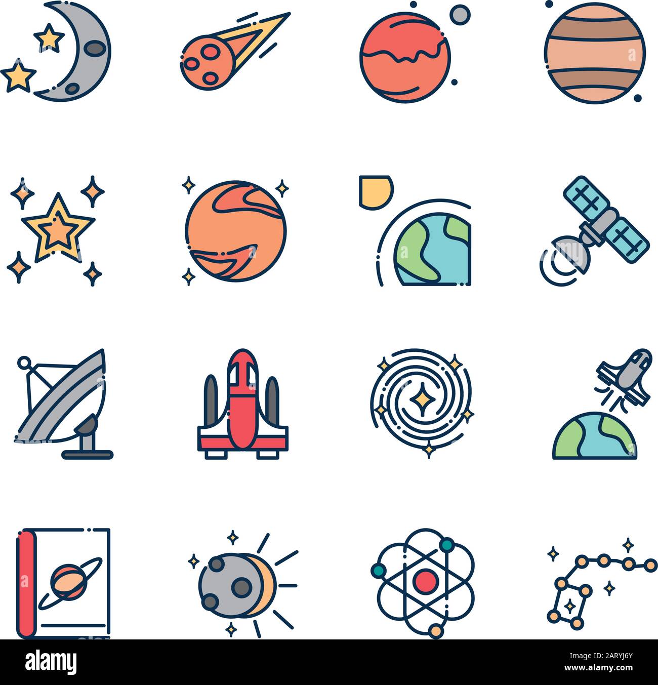 astronomy and space exploration observation science icons set on white ...