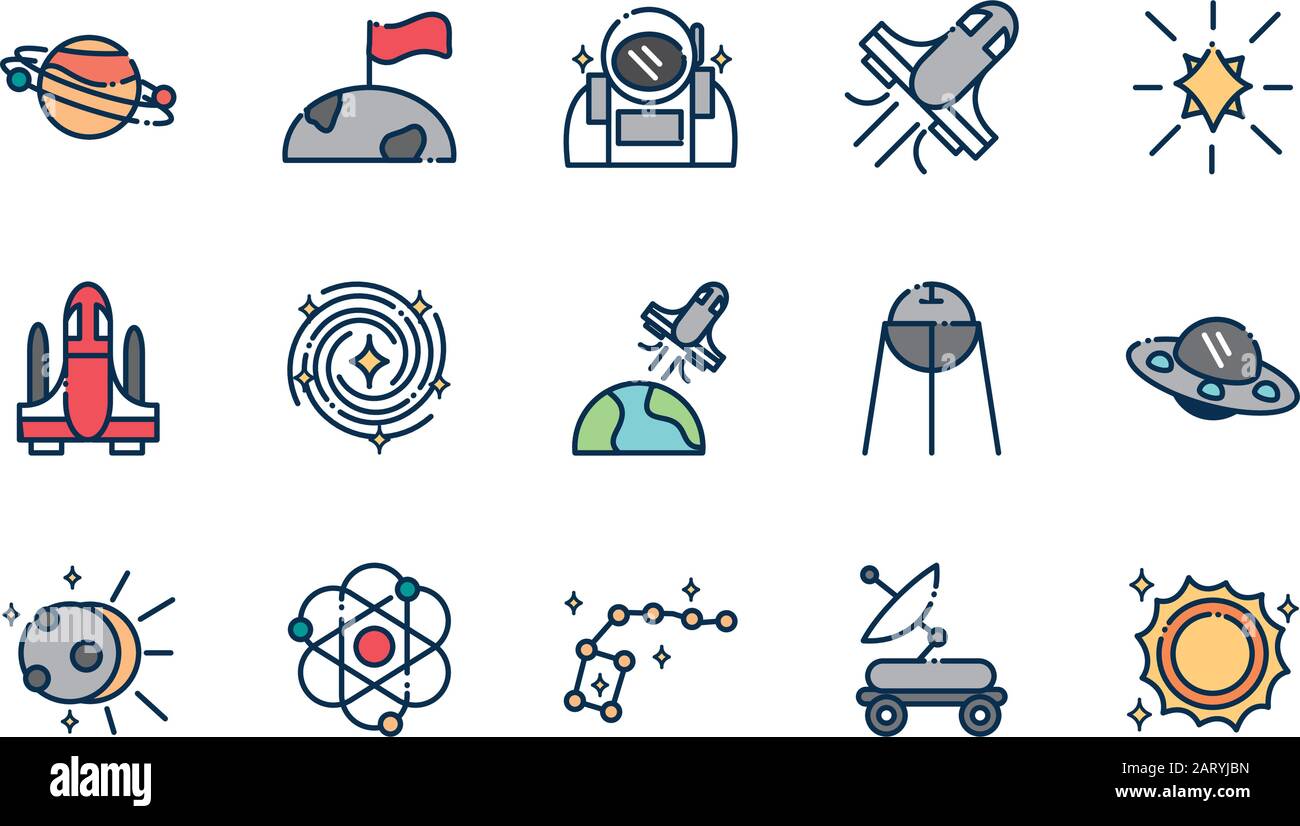 astronomy and space exploration observation science icons set on white ...