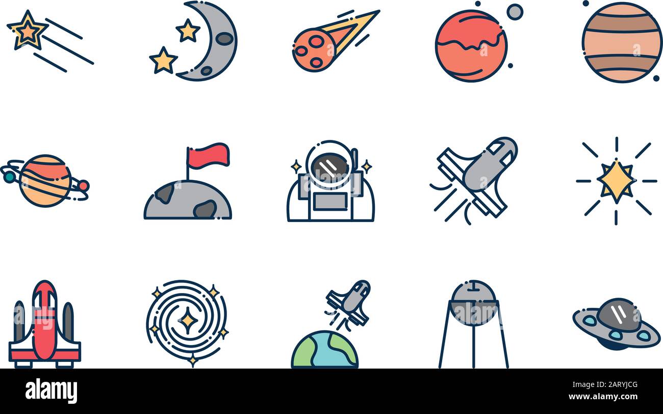 astronomy and space exploration observation science icons set on white ...