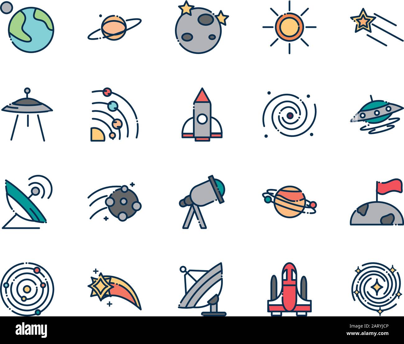 astronomy and space exploration observation science icons set on white ...