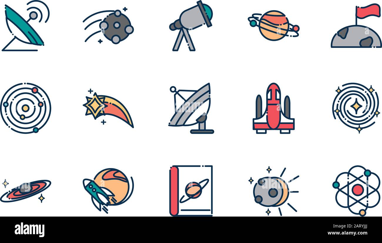 astronomy and space exploration observation science icons set on white ...