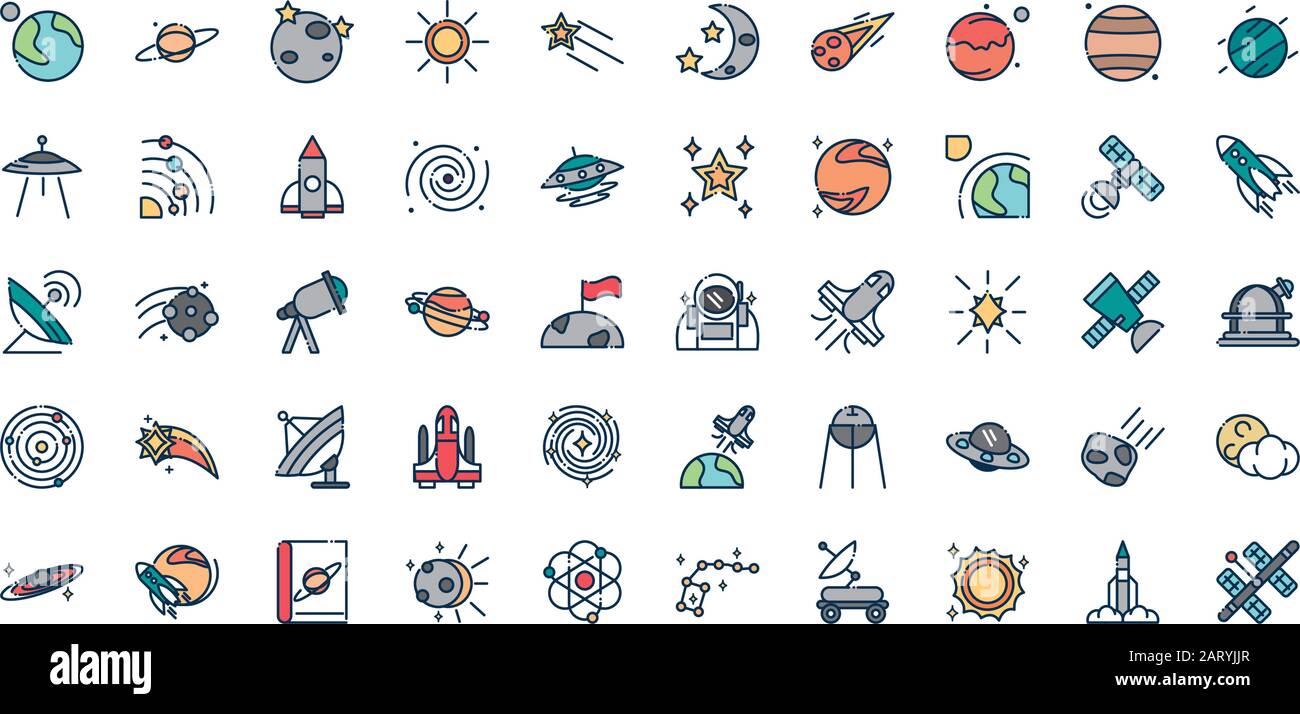 astronomy and space exploration observation science icons set on white ...