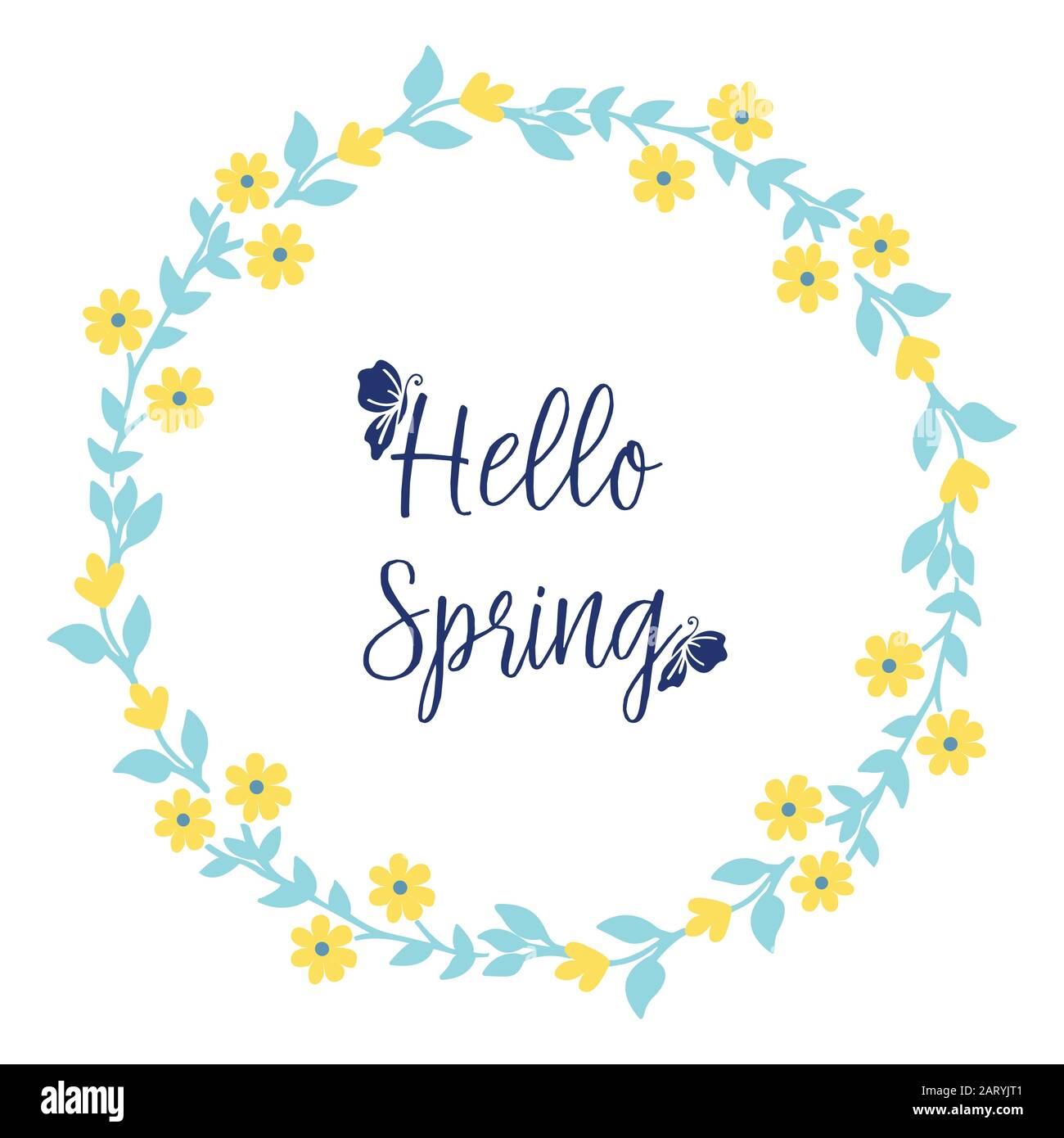 Yellow floral frame design and unique leaf pattern, for hello spring ...