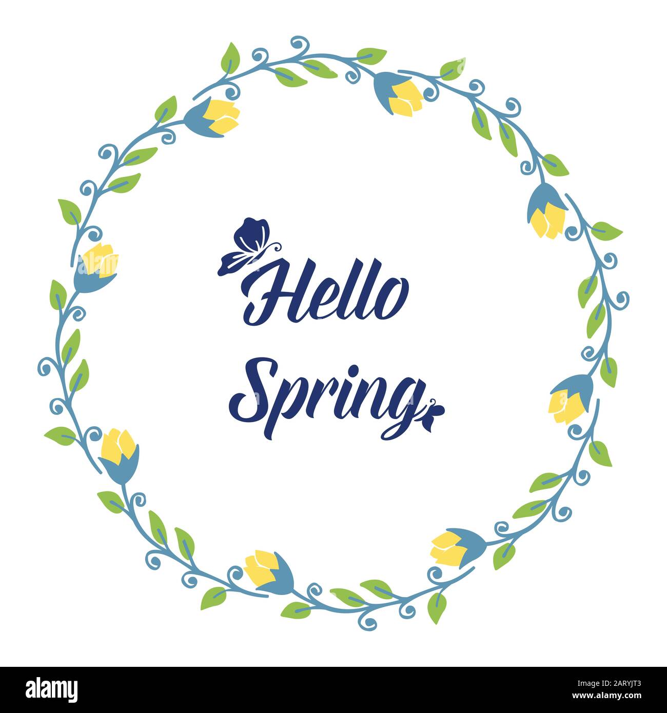 Yellow floral frame design and unique leaf pattern, for hello spring ...
